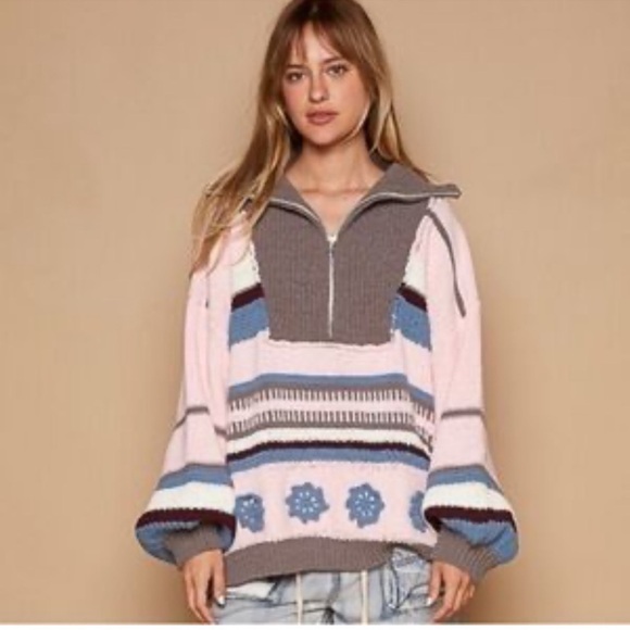 POL | Sweaters | Pod7pol Multicolor Patterned Floral Embroidered ...